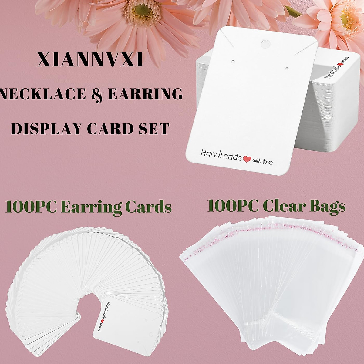 XIANNVXI Earring Cards 100Pcs Earring Display Card for Selling,with Packaging Bags for Earrings Necklace Jewelry Holder Cards -White Earring Card(2''W-3''L)