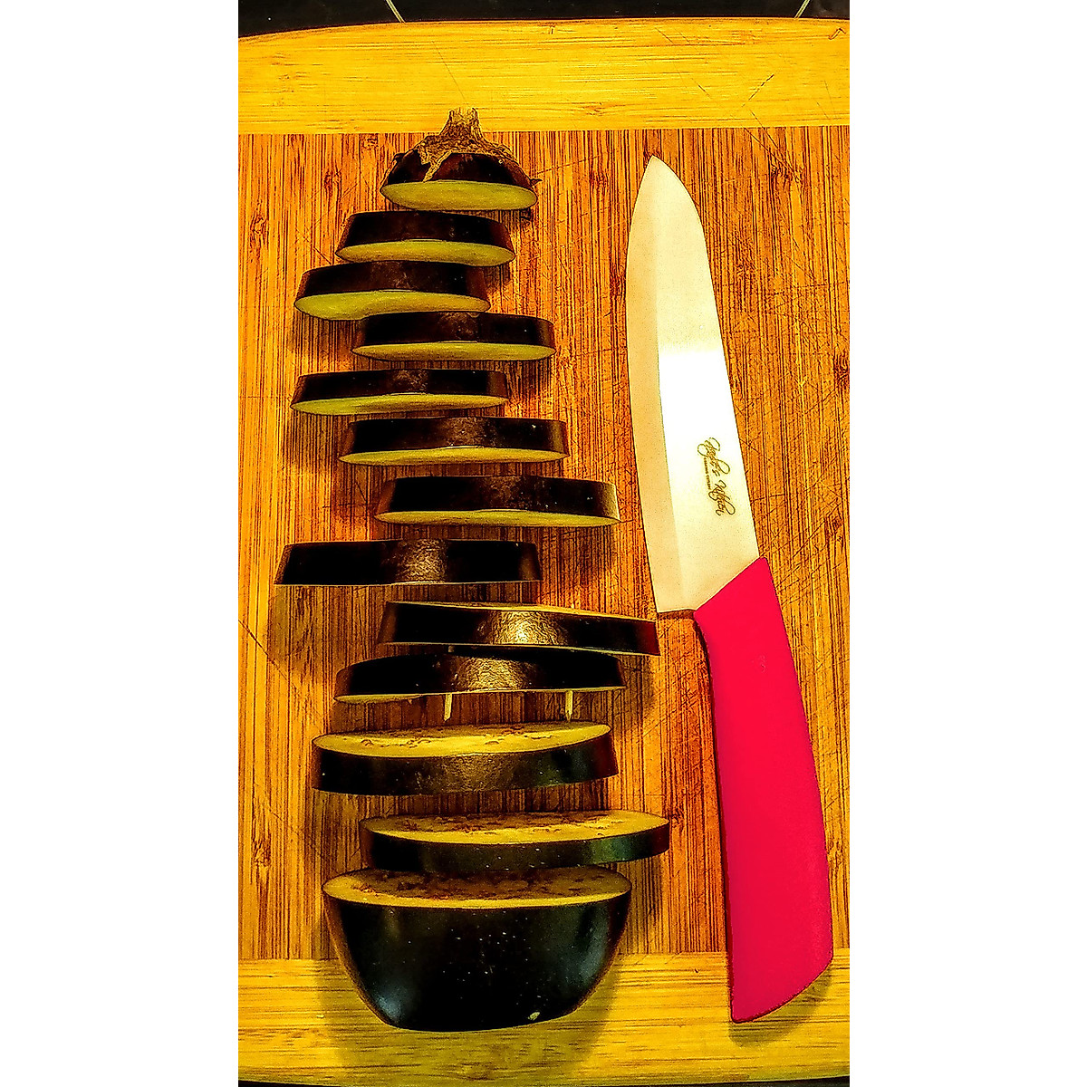 Serrated Pink Ceramic Knife Set with 5" Serrated Knife, Kitchen Knife Set - Includes 3”, 4”, 5”, 6” Ceramic Knives, Matching Sheaths and a Matching Vegetable Peeler in a black Gift Box