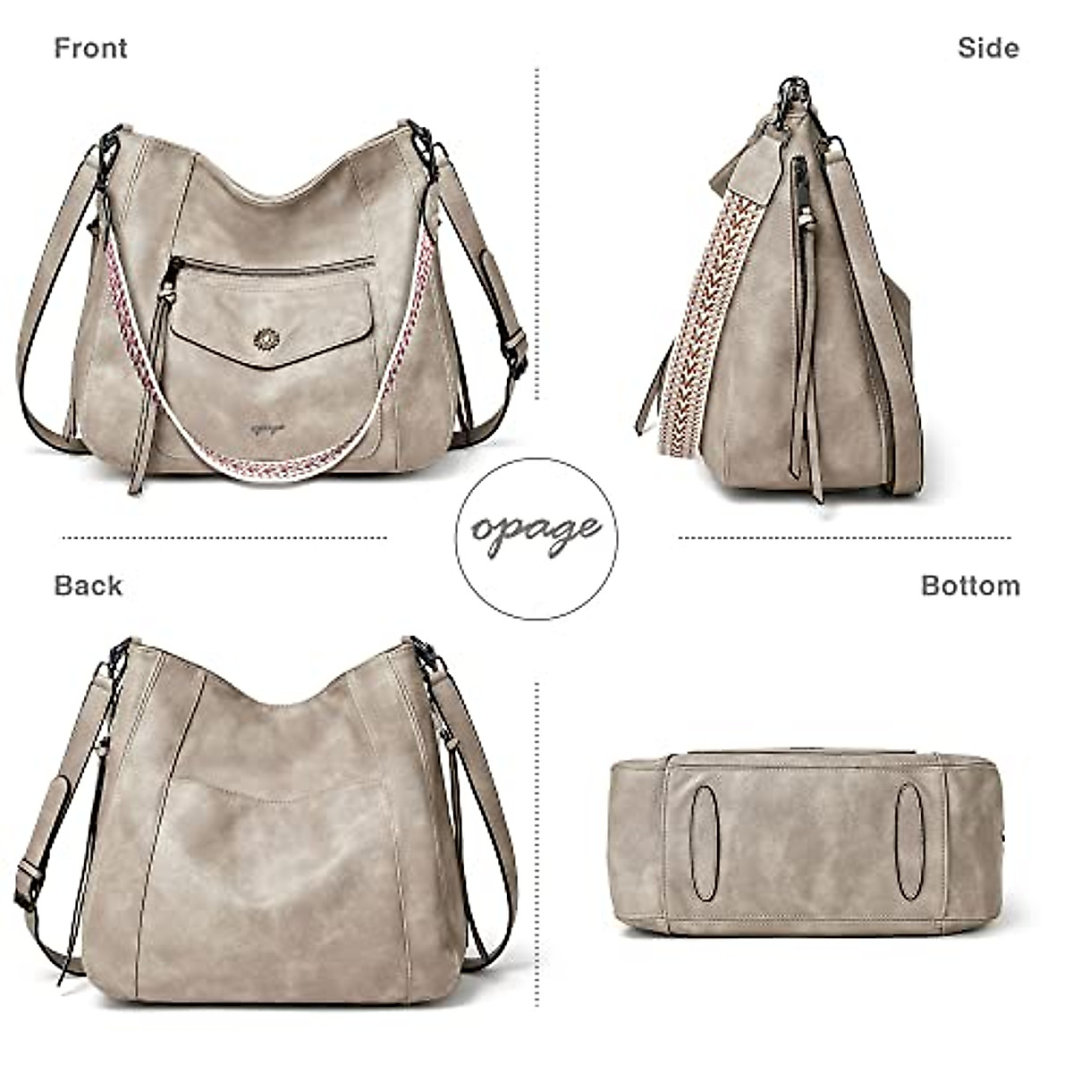 OPAGE Handbags for Women Fashion Ladies Tote Bag PU Leather Crossbody Bag Fashion Tote Purse Shoulder Bag With Wristlet