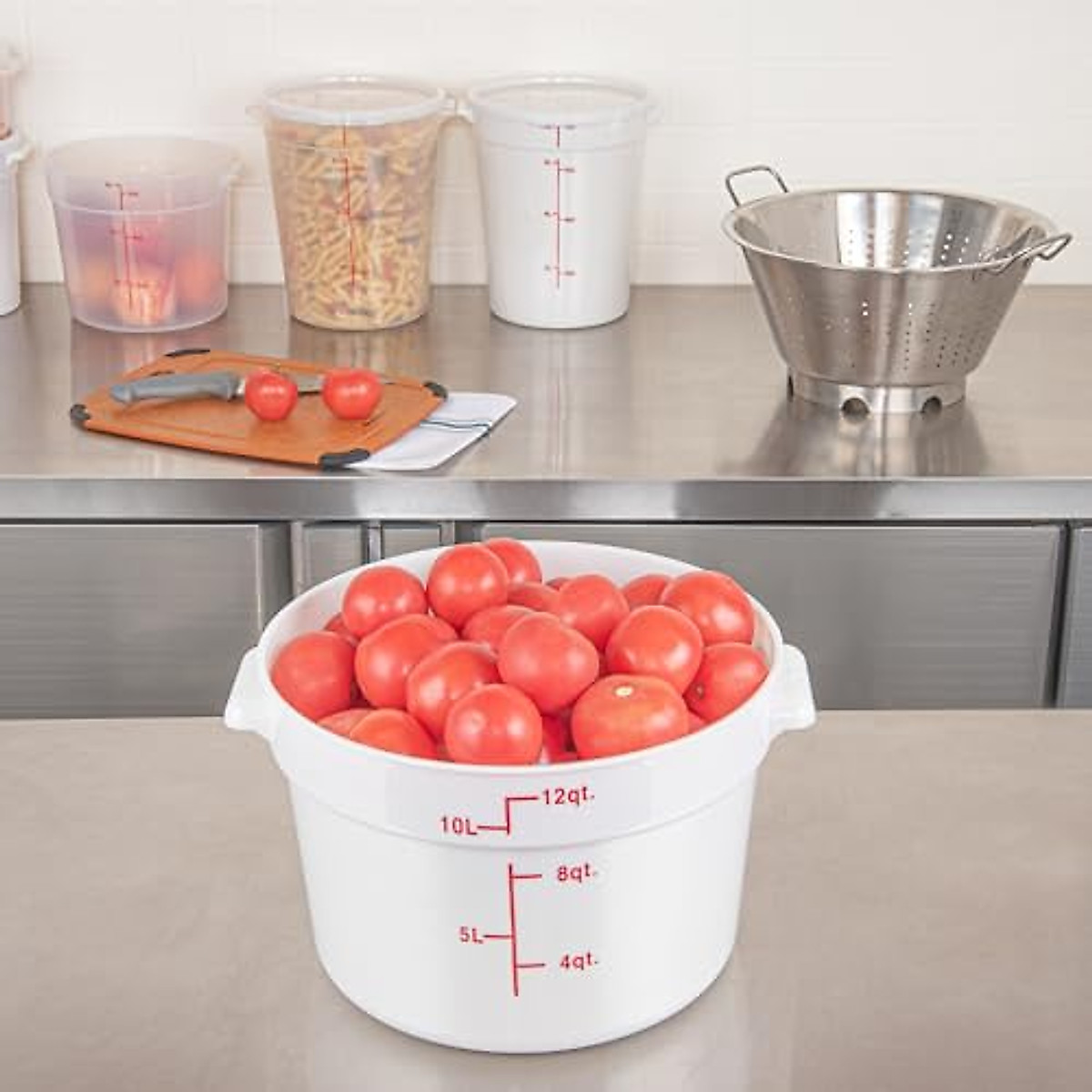 Restaurantware-Met Lux 12 Quart Food Storage Container, 1 White Storage Container - Lids Sold Separately, Red Volume Markers, Dishwashable Container, Side Handles, For Storing Foods