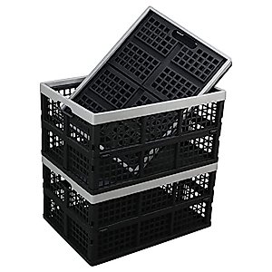 Kekow 3-Pack Black Plastic Collapsible Storage Basket, 42 L Folding Crates Storage