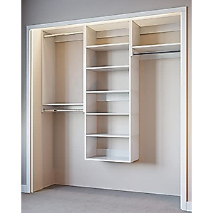 Closet Kit with Hanging Rods & Shelves - Corner Closet System - Closet Shelves - Closet Organizers and Storage Shelves (White, 96 inches Wide) Closet Shelving