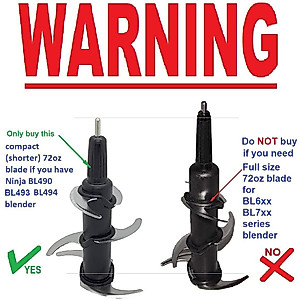 Shark`Ninja Ninja 6-Blade Assembly for 72oz Pitcher BL490 BL493 BL494 Compact Blender,Clear and Black