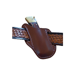 Leather Pocket Right Hand Knife Sheath for Buck 110 or 112 Knife, Folding Pancake Style Knife Holder, Brown