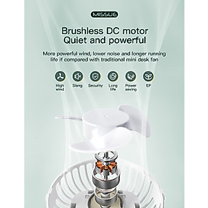 MISSUE Clip On Desk Fan, Baby Safe Stroller Fan, USB & Battery Operated Fan with 3 Speed for Men, Women, 3000 mAh Rechargeable Battery Include
