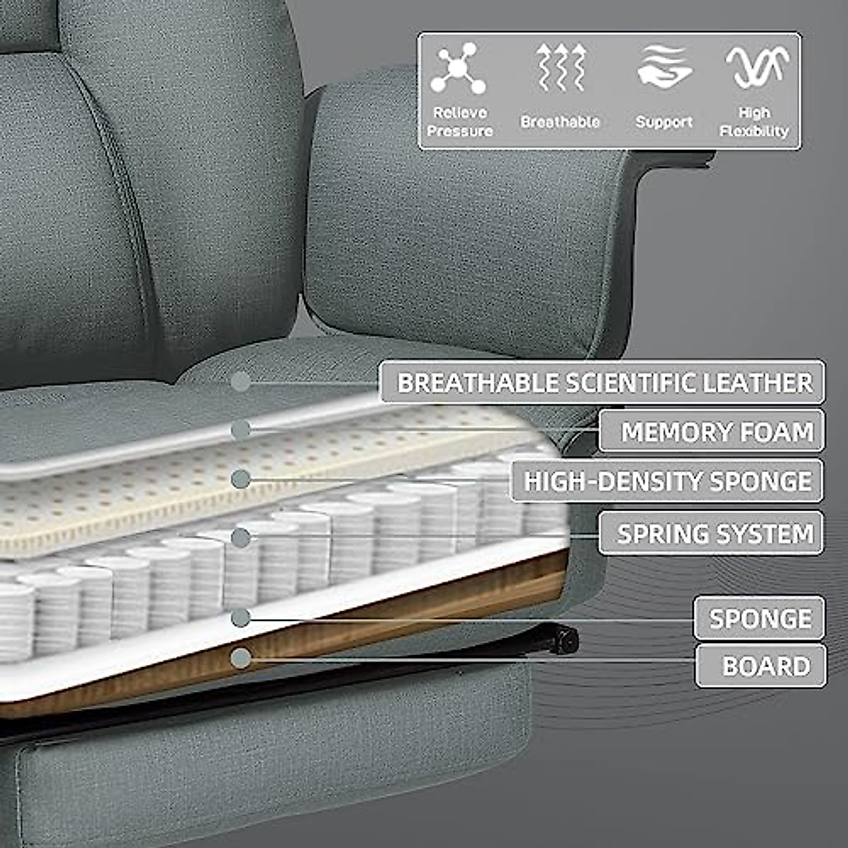 Toszn Reclining Executive Office Chair with Footrest, High Back Big and Tall Office Chair 400lbs Wide Seat 180° Backrest, Ergonomic Leather Managerial Desk Office Chair for Heavy People, Grey Green