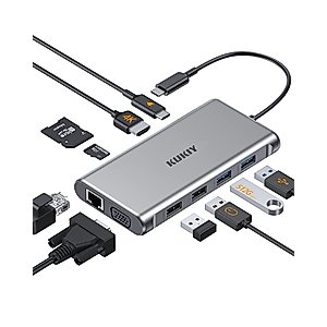 KUKIY USB C Hub, 10 in 1 Type C Multiport Adapter with Ethernet, 4K HDMI,VGA,2 USB 3.0,2 USB 2.0,100W PD,USB-C Data Port and SD&TF Docking Station for MacBookPro/Air(Thunderbolt 3)