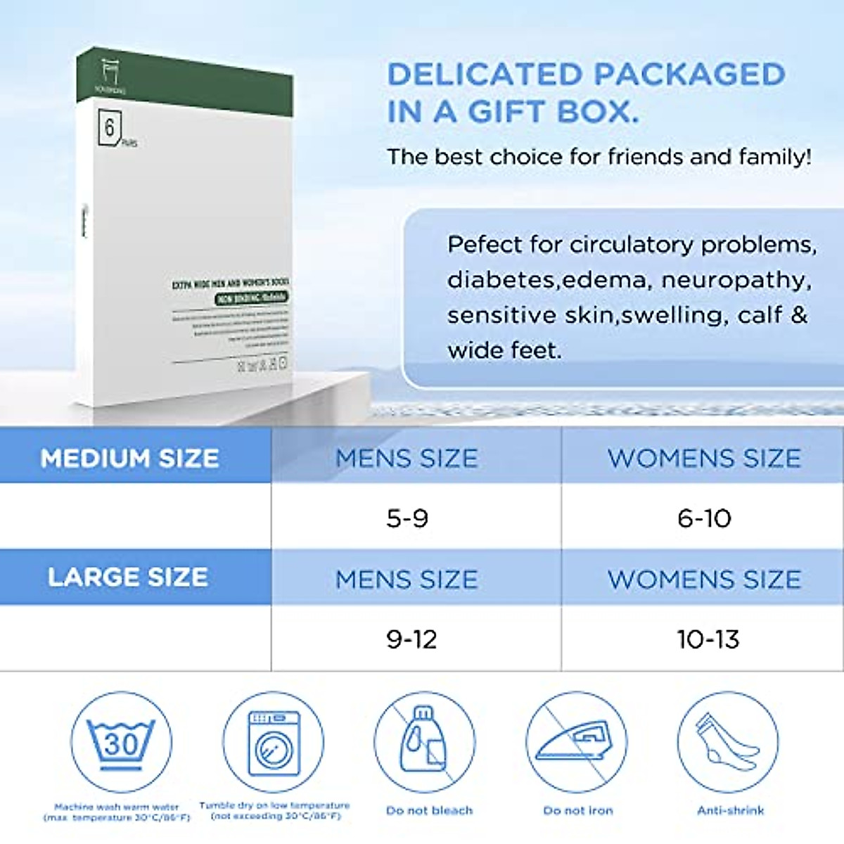 Bulinlulu Diabetic Socks Women&Men-6 Pairs Bamboo Non Binding Diabetic Crew Socks,Extra Wide Socks Stretchy Loose Top Socks with Seamless Toe(Medium,Bright Clashing Colours)