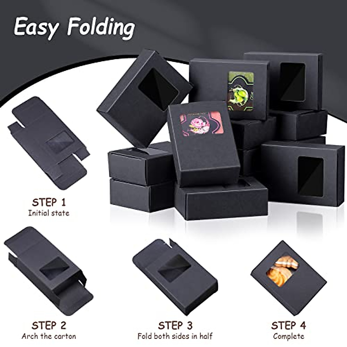 30 Pieces Soap Packaging Boxes Paper Soap Box Kraft Soap Box with Window Rectangle Window Gift Box for Homemade Soap Making Supplies Party Favor Treats Wrapping Packaging, 3.5 x 2.6 x 1.2 Inch (Black)