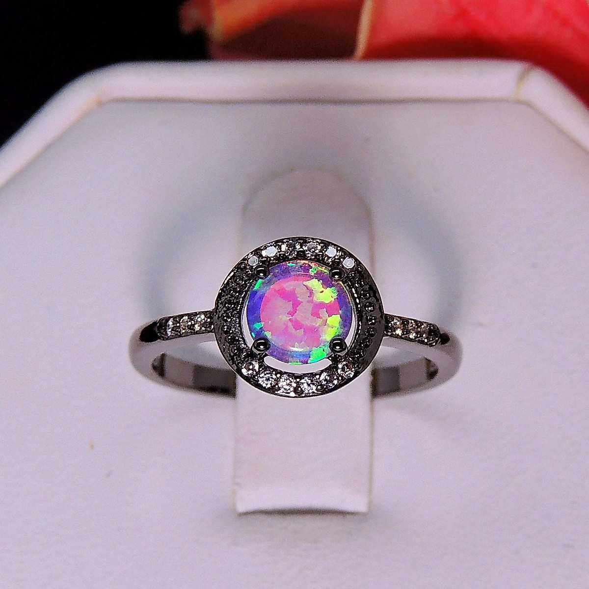 Ginger Lyne Collection Brynn Black Plated Simulated Fire Opal Ring Size 6