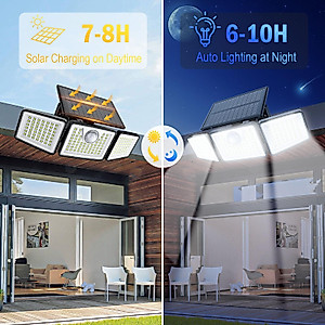 daphino Solar Lights Outdoor 2500LM Motion Sensor Outdoor Lights,3 Head 355° Wide Angle Street Area Lights, Waterproof Security Lights with 3 Modes(Black,Non-Remote-2 Pcs)