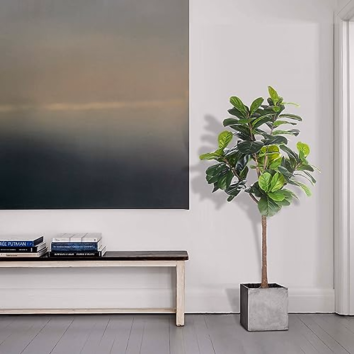 ​Realead 5ft Fiddle Leaf Fig Tree Artificial - Large Fake Fig Leaf Tree with 78 Leaves - Tall Faux Plants in Plastic Nursery Pot for Modern Home Office Living Room Indoor Decor