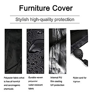 Curved Sofa Cover UCARE Outdoor Patio Furniture Cover Couch Sectional Protector Waterproof Half Moon Sofa Set Cover with Windproof Elastic Cord(Black, 190.1x38.9x36.2in/483x99x92cm)
