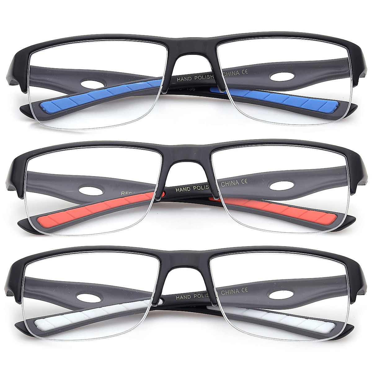 3 Packs Mens Reading Glasses Sporty Half Frame Reading Glasses for Men Half Rim Reading Glasses 2.50