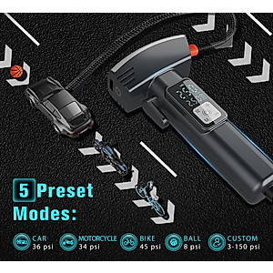 AUXTUR 6IN1 Vehicle Tire Inflator Portable Air Compressor|Escape Tool with Safety Hammer and Seat Belt Cutter|Car Tire Air Pump with LED Light|Digital Tire Pressure Gauge|Car Accessories for Emergency
