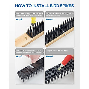 BORHOOD Bird Spikes for Outside, 9 Pack Bird Deterrent Spikes for Small Robin Pigeon Squirrel Raccoon Crow Cats Defender Spikes to Keep Birds Away and Keep Birds from Building Nest-Black