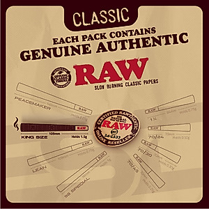 RAW Cones Classic King Size - 50 Pack - Slow Burning Pre Rolled Cones with Tips & Packing Tubes Included