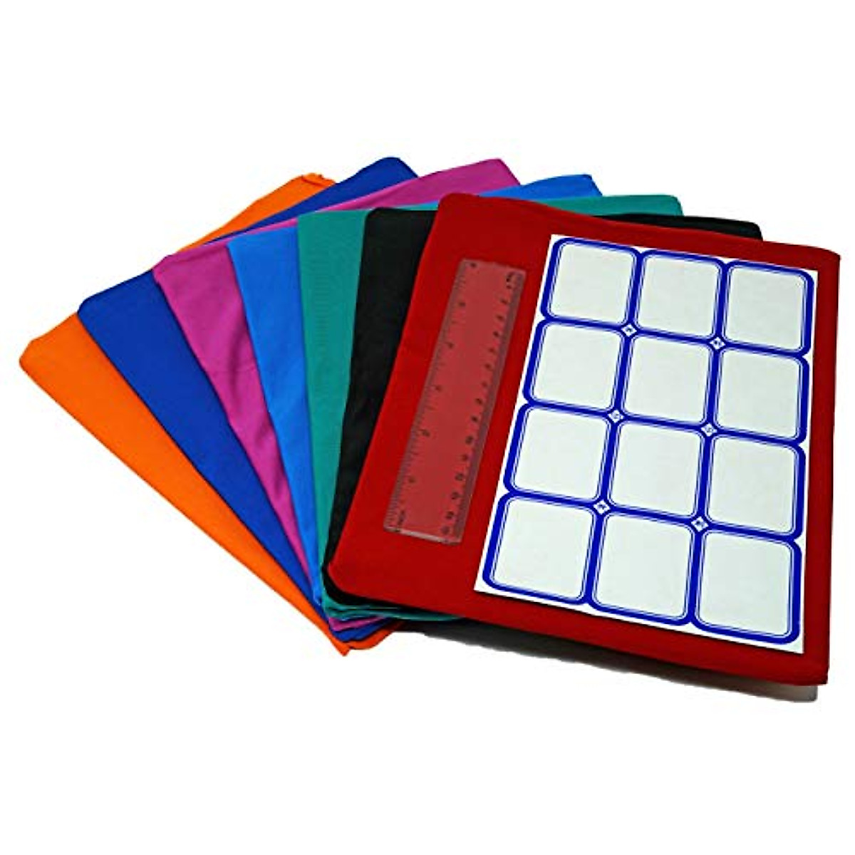 Stretchable Jumbo Book Covers 7 Pack Individual Colors Book Suits® fits Hardcover Textbooks up to 9.5" X 14" Durable Washable Reusable Extras Labels and Ruler