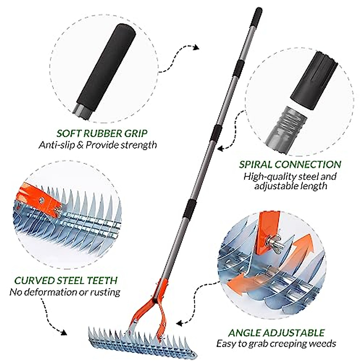 Walensee Thatch Rake, 15-Inch Lawn Thatching Rake, Robust Dethatcher Rake, Efficient Steel Metal Rake with Handle, Versatile Grass Grooming Rake for Cleaning Dead Grass, Yard Garden Durable Soil Rake