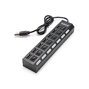 7-Port USB Hub with ON/Off Switch, Black