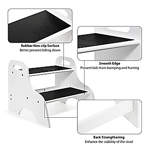 Ollieroo Bamboo 2 Step Stool, Heavy Duty Kids Step Stool with Non-Slip Stepping Surface, Stepping Stool for Kids Adults, Toddler Step Stool for Bathroom Sink Kitchen Counter Bedside(White)