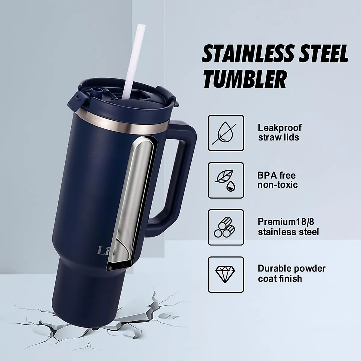 Liveaze 40 OZ/1200 ML Stainless Steel Vacuum Insulated Tumbler With 2 In 1 Lid, Straw & Brush | For Hot & Cold Drinks (Water, Coffee, Iced Tea, Smoothies & Other Drinks) Cupholder Friendly