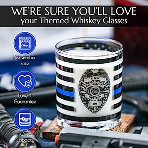 Greenline Goods Thin Blue Line Police Officer Whiskey Old Fashioned Glasses (Set of 2) - 10 oz - Classic Drinkware with Law Enforcement Flag Graphics - Shows Support for First Responders