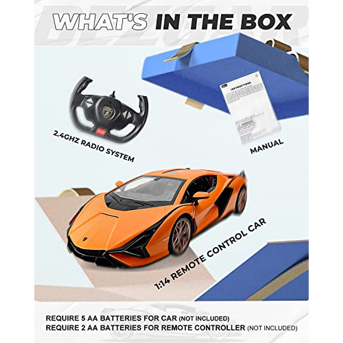 BEZGAR Remote Control Car - 1:14 Lambo Sián FKP 37 Electric Sport Racing Toy Car with Open Door, 2.4Ghz Licensed RC Car Series for Girls and Boys Age 8 9 10 11 12 Years Holiday Ideas Gift (Orange)