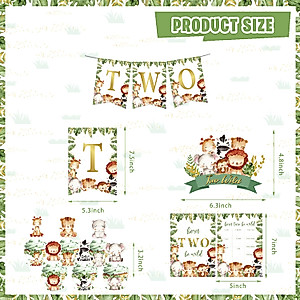 Two wild Birthday Decorations for Boys Girls, 159 Pcs Jungle Safari Theme Party Supplies for Baby - Two wild Backdrop, Cake, Cupcake Toppers, Cupcakes Wrappers, Balloons, Tablecloth, Palm Leaves,