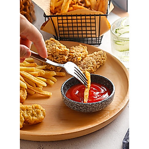 YJR Ceramic Japanese Side Dishes, Seasoning Dishes, Dipping Bowls - 3.5 Inch, with Metal Stand for Ketchup Soy Sauce BBQ Party, Set of 6, Blue