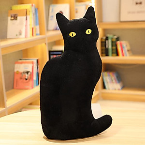 Zen Living Pro Black Plush Cuddle Cat Shaped Throw Pillow – Cute Fluffy Stuffed Long Animal Plushies, Life Size Spooky Cushion, Realistic Halloween Gothic Boho Decor Gift