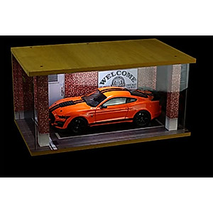 Display Case for 1/18 Diecast Cars,Acrylic Display Case for 1/12 Scale Toy Motorcyle with LED Lighting, Route 66-3 Open Side
