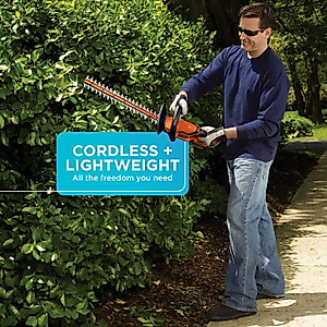 BLACK+DECKER 20V MAX Cordless Hedge Trimmer, 22 Inch Steel Blade, Reduced Vibration, Battery and Charger Included (LHT2220), Orange