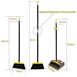 Broom and Dustpan/Broom with Dustpan Combo Set,Standing Dustpan Dust Pan with Long Handle 40"/52" for Home Kitchen Room Office Lobby Indoor Floor Cleaning Broom and Dustpan Set for Home