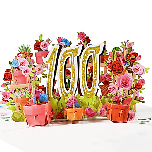 CNLITIHEKA 100th Birthday Card Pop Up 100th Birthday Cards Happy 100th Birthday Card 3D Flower Birthday Greeting Cards for Men Women Husband Wife Mom Dad Grandma Grandpa Friends.