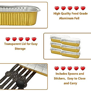 WOPPLXY 100 Pcs Mini Cake Pans with Lids, 6.8 Oz Mini Loaf Pans with Lids and Spoons, Aluminum Foil Mini Loaf Baking Pans Disposable Cake Pans with Lids for Cake Bread Muffin Wedding Birthday Party