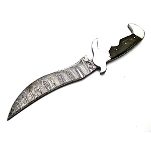 Skokie Knives Custom Hand Made Damascus Steel Hunting Knife Handle Bull Horn With Steel Bolster Bowie Black (NB)
