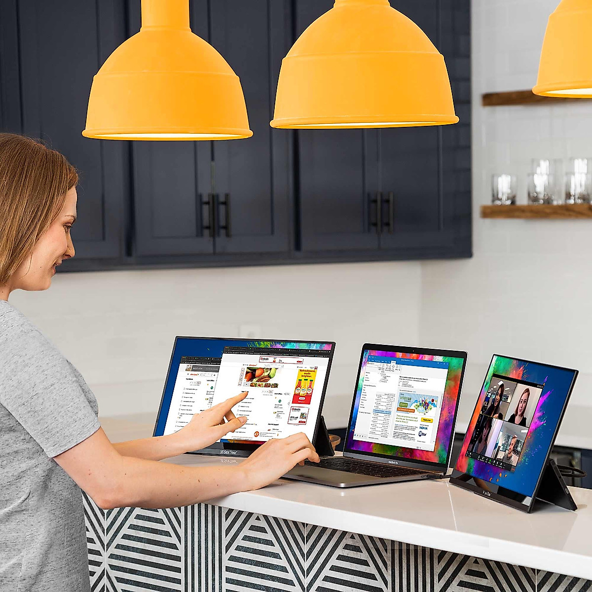 SideTrak Solo Pro Triple Touchscreen Portable Monitor for Laptop | 2 Freestanding 15.6” FHD 1080P LED Screens | Compatible with PC & Chrome | USB-C or HDMI | Speakers & HDR Mode