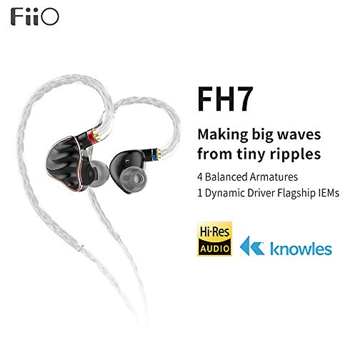 FiiO FH7 Headphones Wired Earphones Earbuds in-Ear High Resolution Deep Bass 1DD+4BAs Hybrid IEMs with DIY Sound Filters for Smartphones/PC/Laptop/Tablet (Black)