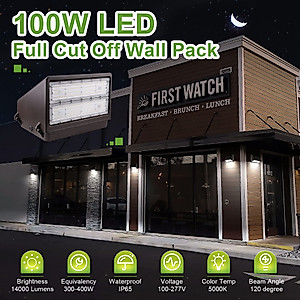 100W LED Full Cut-Off Wall Pack with Dusk to Dawn Photocell, 14000LM 5000K – Replace 400W MH/HPS, Outdoor Area LED Full Cutoff Wall Light IP65 UL DLC Approved