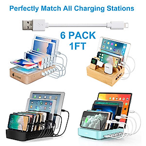 Short Phone Charger Cable (6 Pack 1 FT Cord) Compatible with Cellphone, All USB Charging Station, CLZHome Fast Charge & Sync Data Cables for Phone 11 Pro Xs MAX XR X 8 7 7 Plus 6s 6s Plus 6 6 Plus