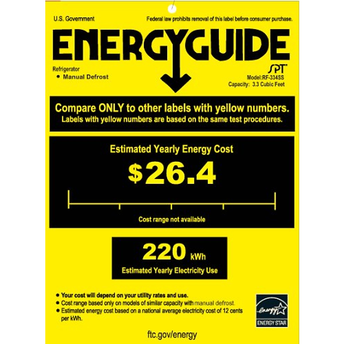 SPT RF-334SS 3.3 cu.ft. Compact Refrigerator in Stainless Steel - Energy Star