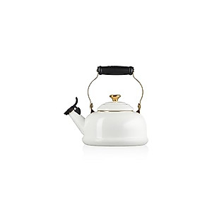 Le Creuset Enamel on Steel Whistling Kettle with Gold Finishes, 1.7 qt., White
