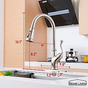 Boyel Living Touchless Kitchen Faucets with Pull Down Sprayer in Brushed Nickel,Stainless Steel，3 Function Water Outlet Sink Faucet with Flexible Hose