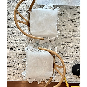 cozymomdeco Korean Made Chair Pad Slipcover Chair Cushion Cover Ties with Ruffle Farmhouse Decor No Cushion Insert, (Solid Beige)