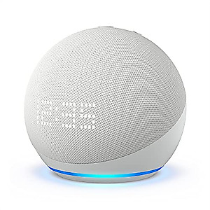 All-new Echo Dot (5th Gen, 2022 release) with clock Bundle. Includes Echo Dot (5th Gen, 2022 release) with clock | Glacier White & the Made For Amazon Wall Mount | White
