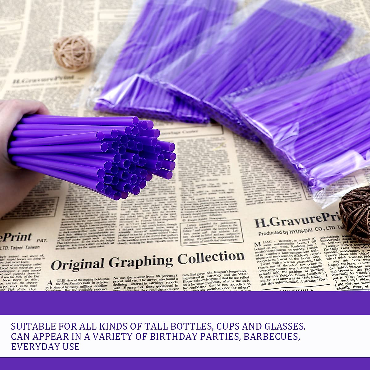FERCAISH 200 Pcs Purple Disposable Plastic Straws, DIY Creative Handmade Flower Straws - Disposable Fruit Juice Beverage Plastic Straw for Wedding Birthday Party(10.2inches)