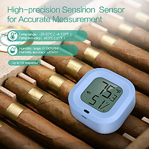 ORIA Wireless Thermometer Hygrometer, Mini Wireless Indoor Temperature Humidity Sensor, Temp Humidity Gauge Meter with APP Alert Free Data Export for Home, Blue