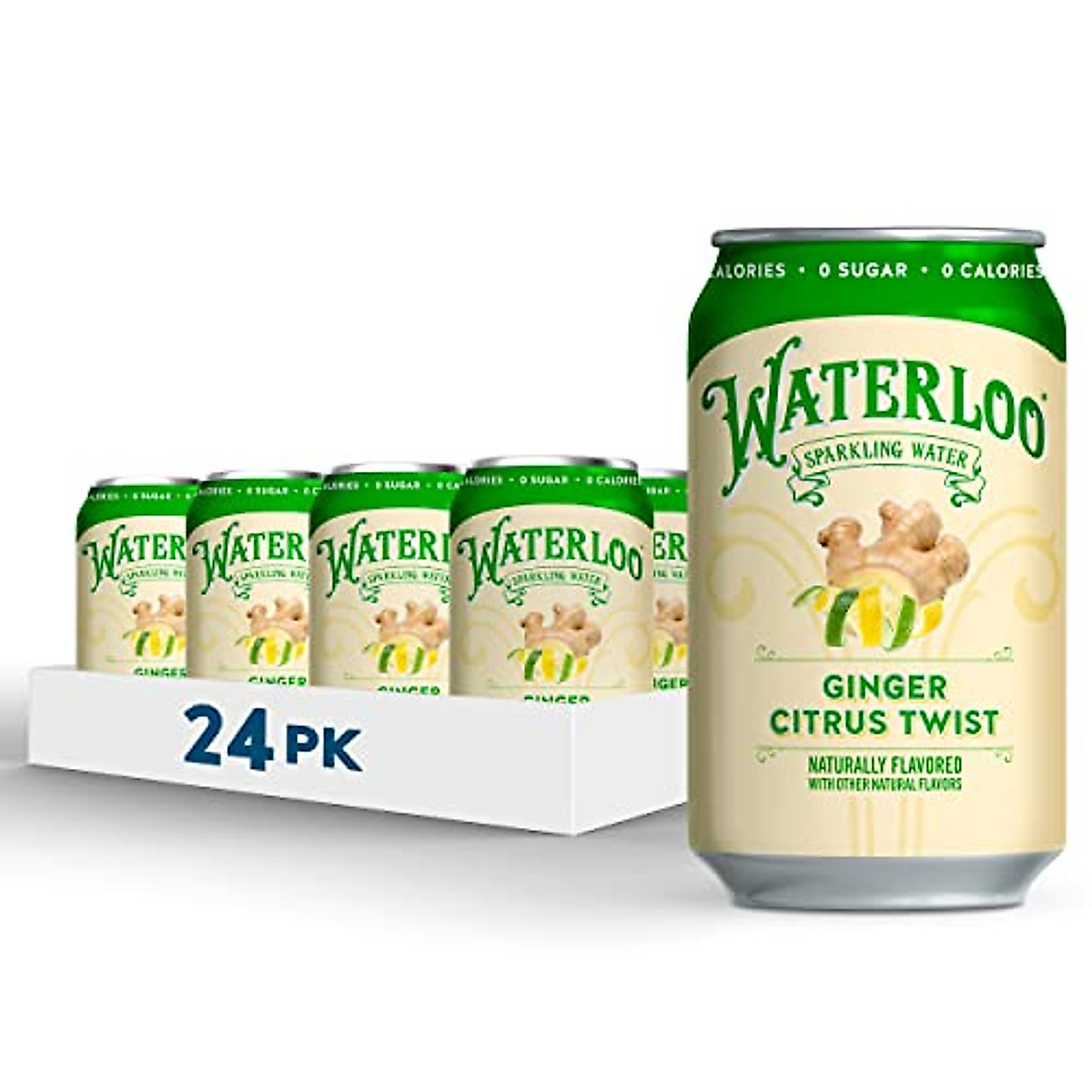 Waterloo Sparkling Water, Ginger Citrus Twist Naturally Flavored, 12 Fl Oz (Pack of 24) | Zero Calories | Zero Sugar or Artificial Sweeteners | Zero Sodium