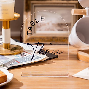 BLOSIN 20 pcs Clear Arch Wedding Table Numbers with Stands 1-20, 5x7 inch Acrylic Arch Signs and Holders, Table Number for Wedding Reception, Restaurant, Party, Event (Clear Table Number1-20, 5"x7")